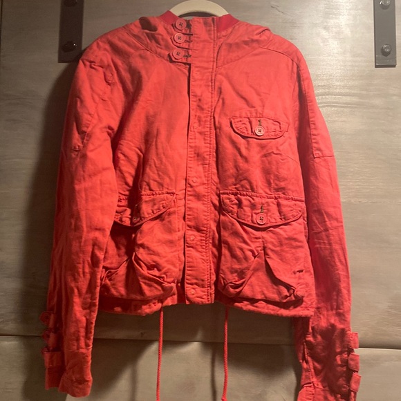 Free People | Jackets & Coats | Free People Red Hooded Light Jacket ...